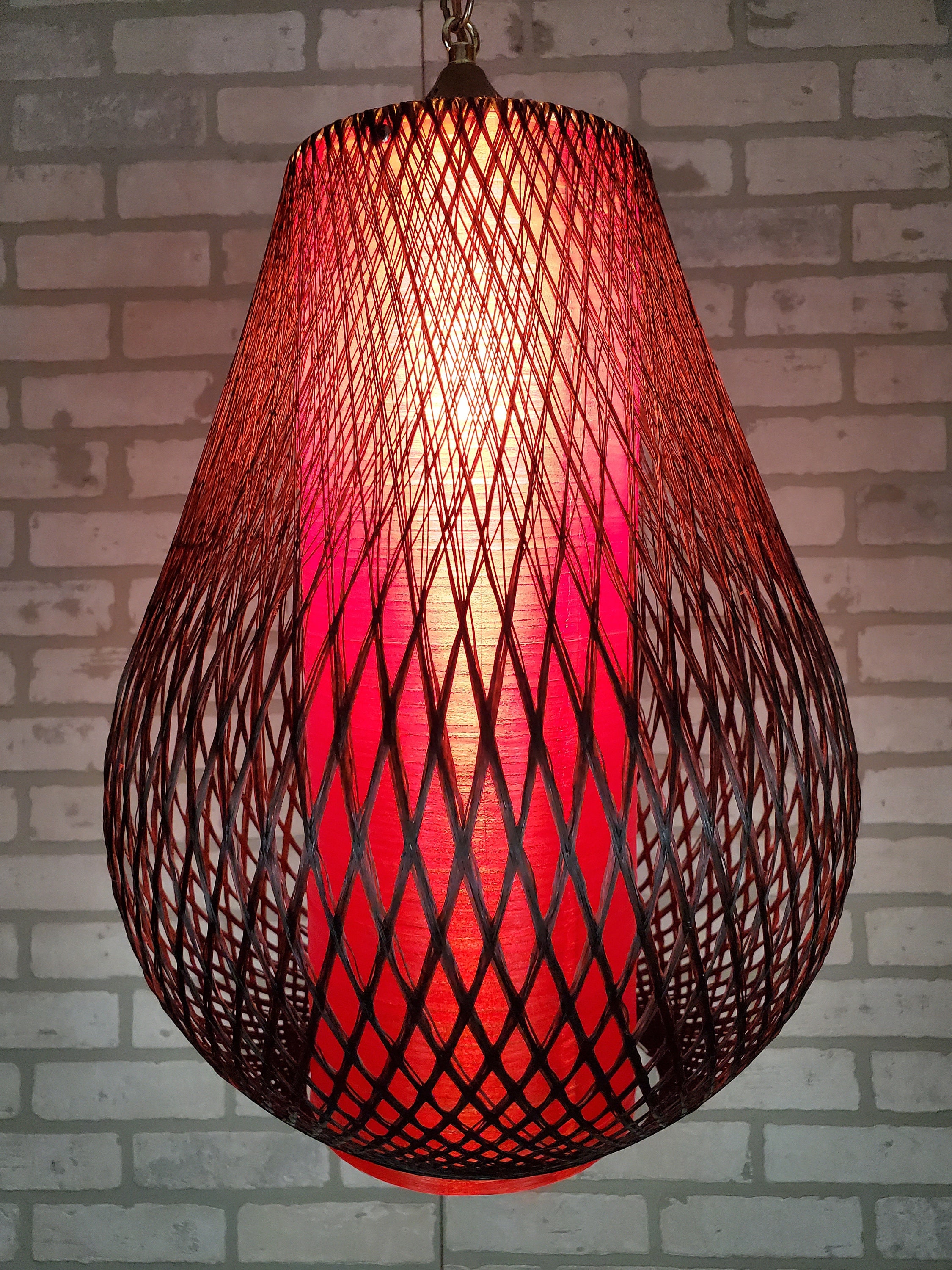 MCM Mid Century Modern Red Lucite Black String Chain Hanging | Etsy