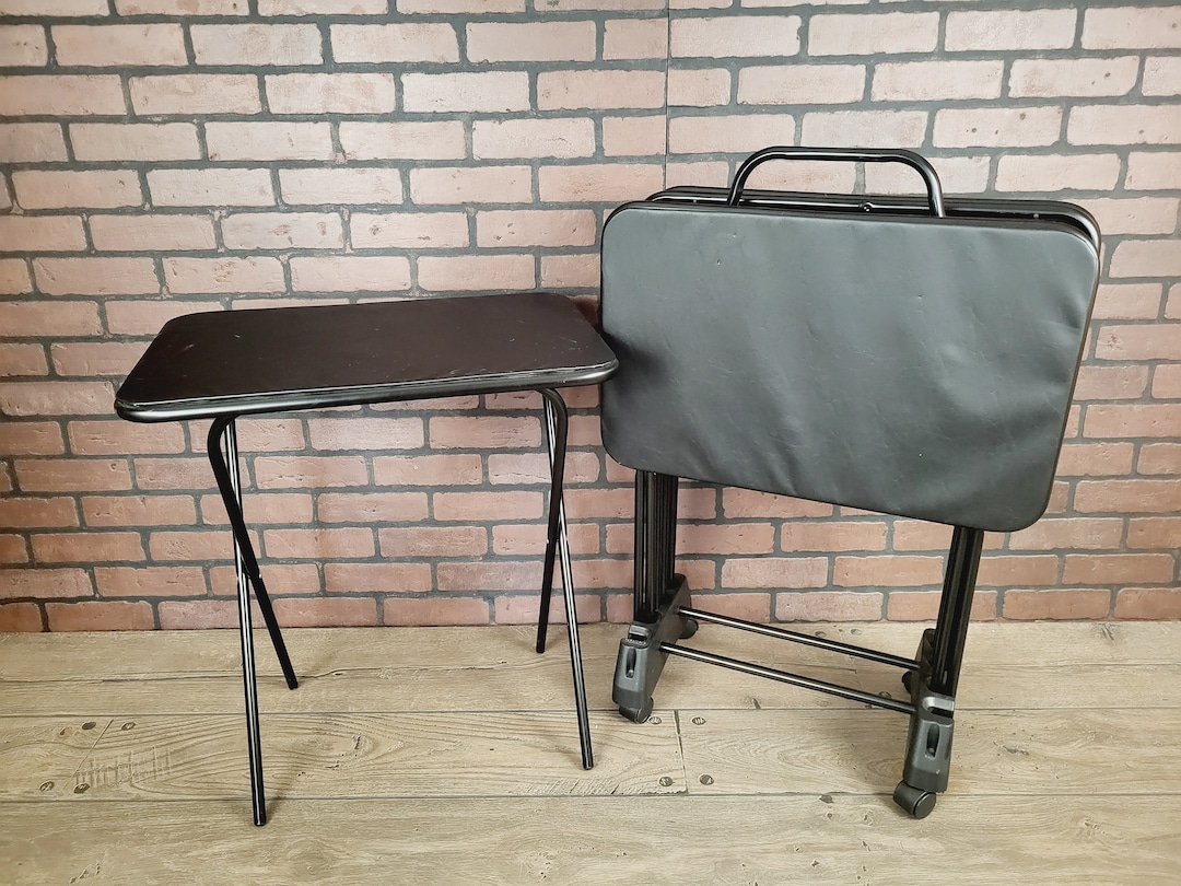 Cosco Set of 4 Black Vinyl Tv Trays Table W/ Wheeled Stand - Etsy