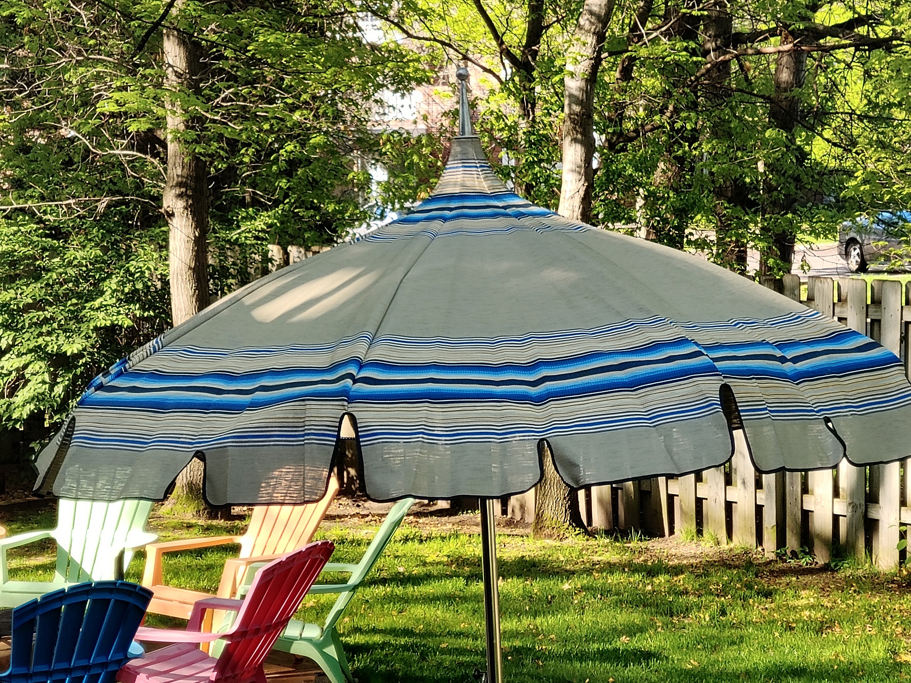 Groovy Sunmaster Blue and Grey Scalloped Patio Umbrella | Etsy