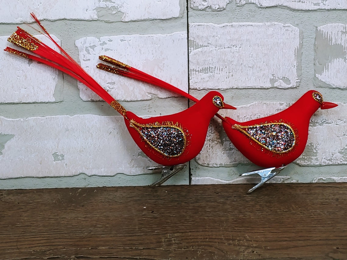 Pair of Christmas Red Cardinal Bird Ornaments Decorations - Etsy