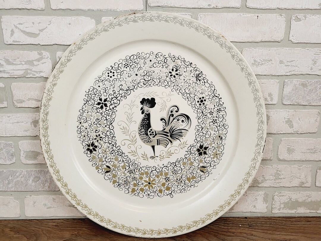 Vintage Round Rooster Chicken BBQ Serving Tray 19.25" - Etsy