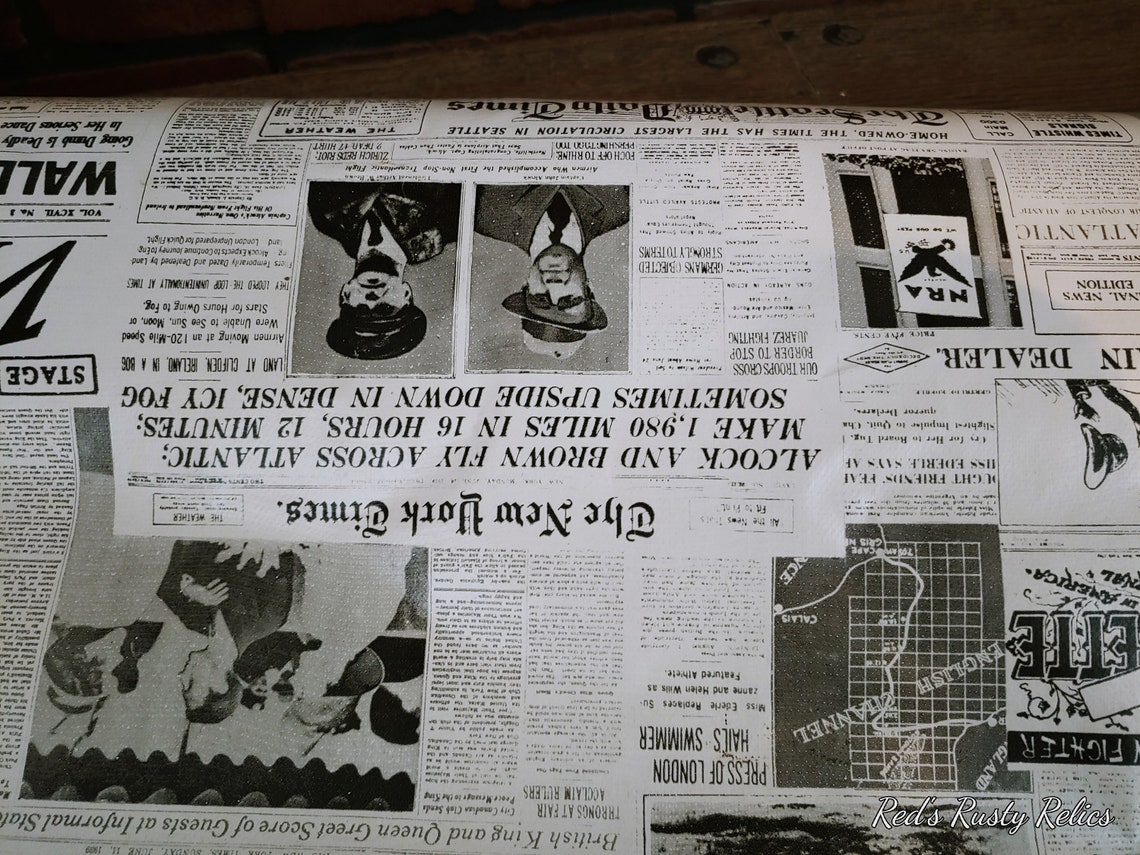Vintage Newspaper Print Vinyl Wallpaper Wallcovering Revêtement Mural ...