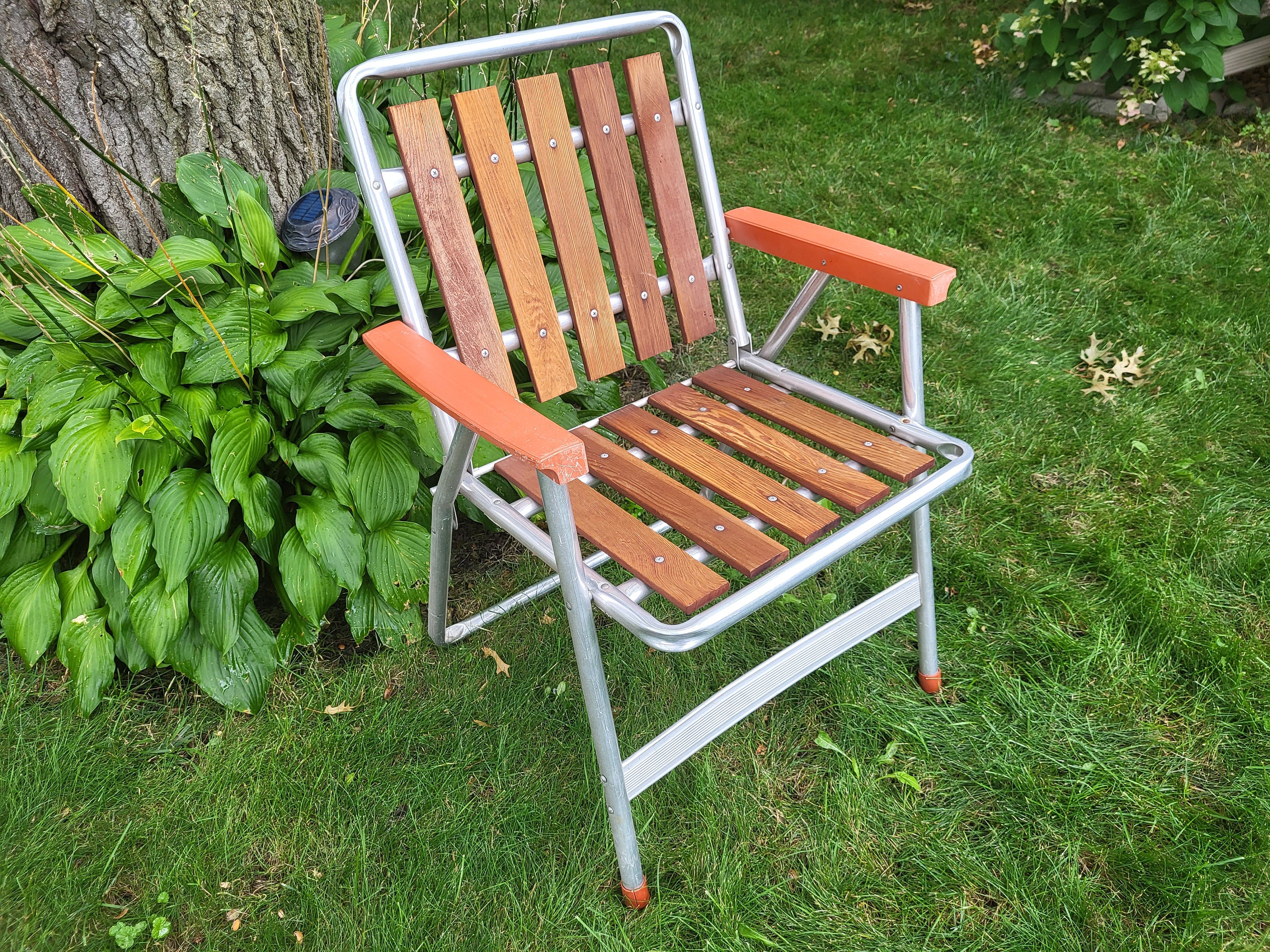 Vintage Wood Slat Aluminum Folding Garden lawn Lounge Chair Etsy UK