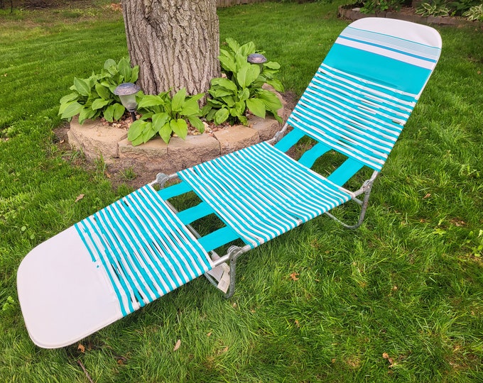 Vintage 90s Plastic Vinyl Jelly Tube Folding Adjustable Aluminum Lawn ...