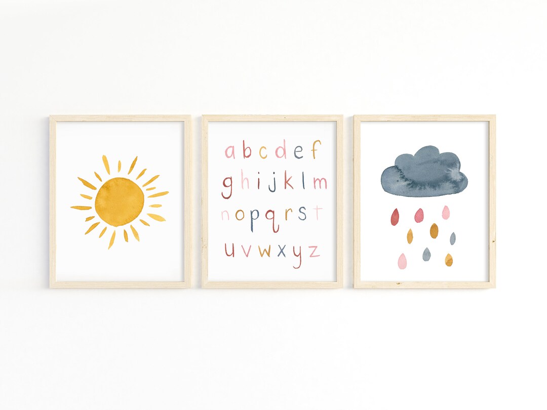 Set of 3 Sun Cloud Alphabet Prints You Are My Sunshine Kids - Etsy