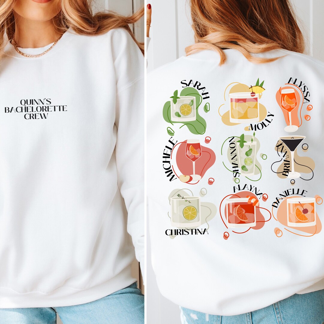 CUSTOM Names Cocktail Bachelorette Party Sweatshirt, Personalized ...