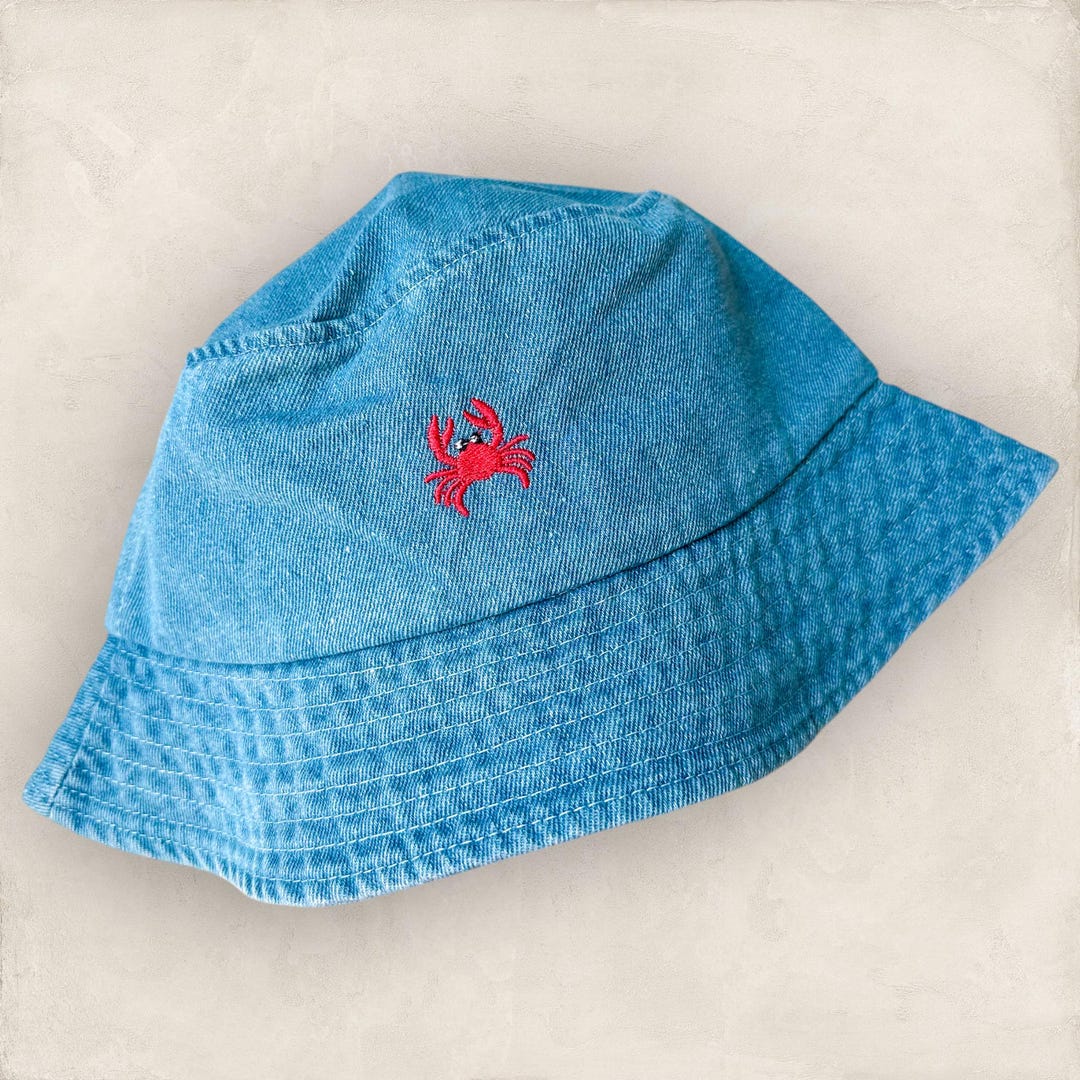 Beach Crab Embroidered Denim Bucket Hat, Bachelorette Party Favors ...