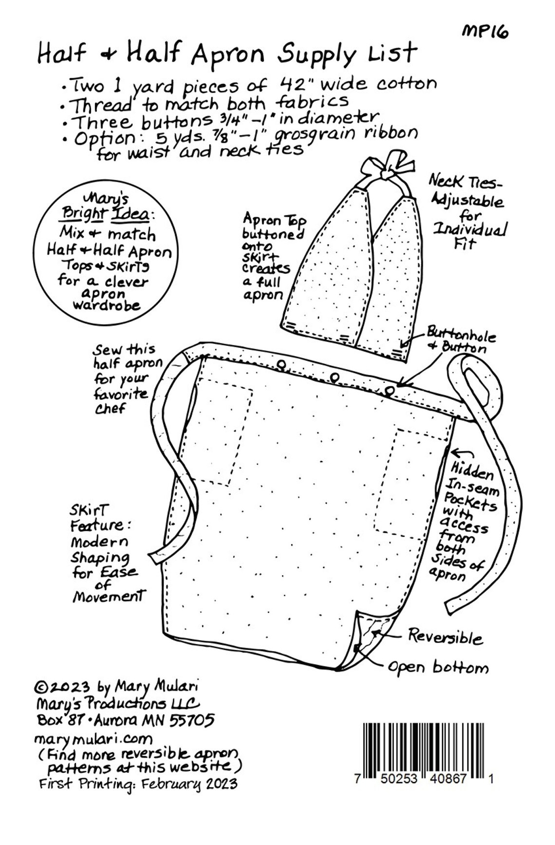 Half & Half Apron Pattern sewing Pattern From: Mary Mulari - Etsy