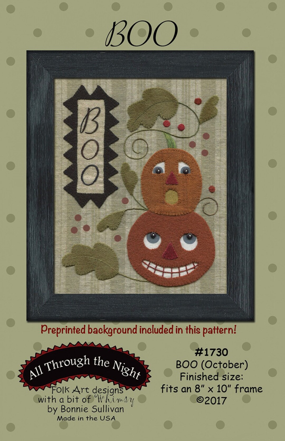 Boo (october) *applique Project - Includes Pre-printed Fabric & Pattern ...