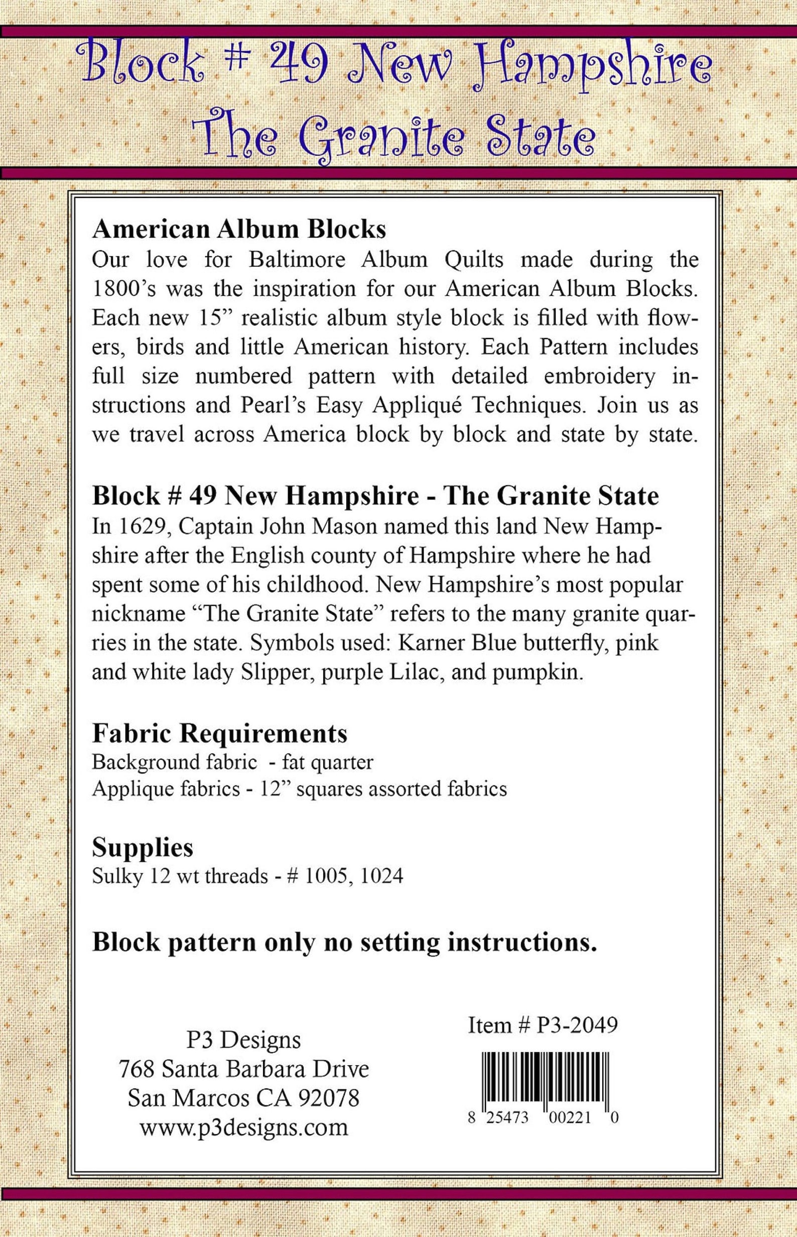 American Album Blocks New Hampshire 49 pattern From: P3 - Etsy