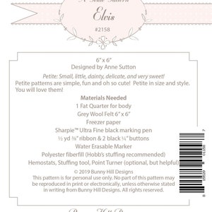 Elvis *petite Sewing Pattern* By: Ann Sutton - Bunny Hill Designs - Etsy