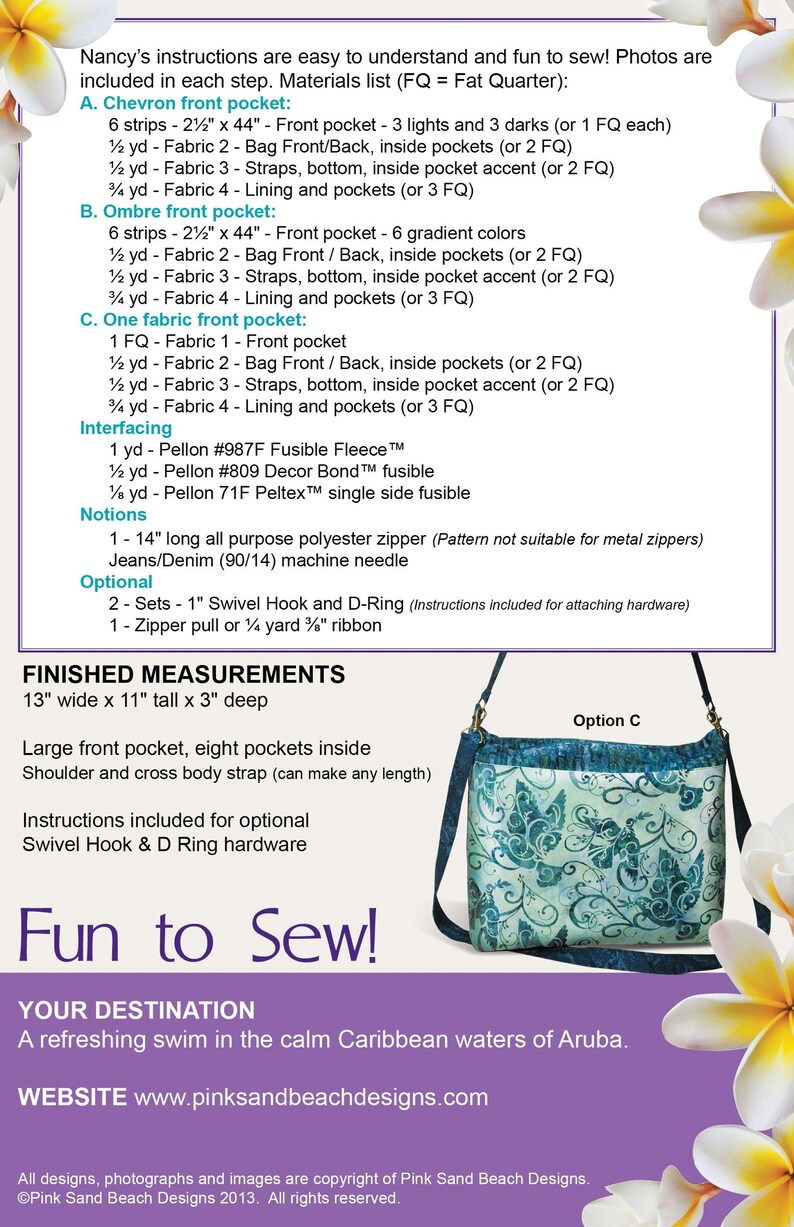 Aruba Bag sewing Pattern From: Pink Sand Beach Designs - Etsy