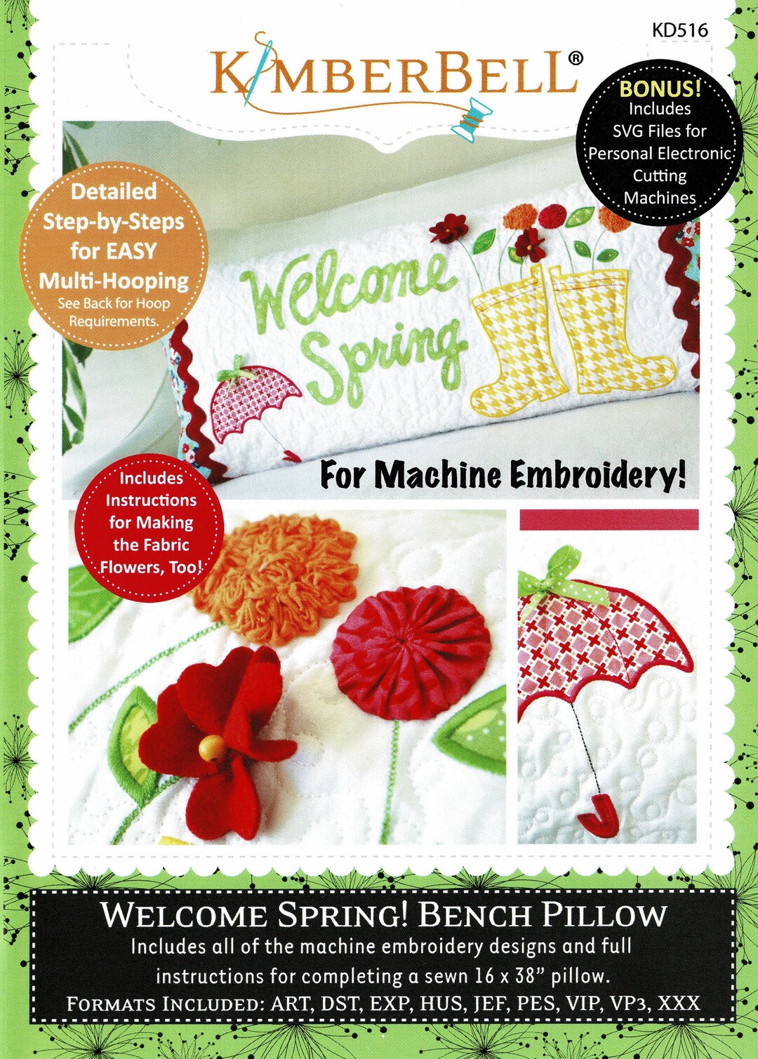 Welcome Spring Bench Pillow Pattern machine Embroidery CD From ...