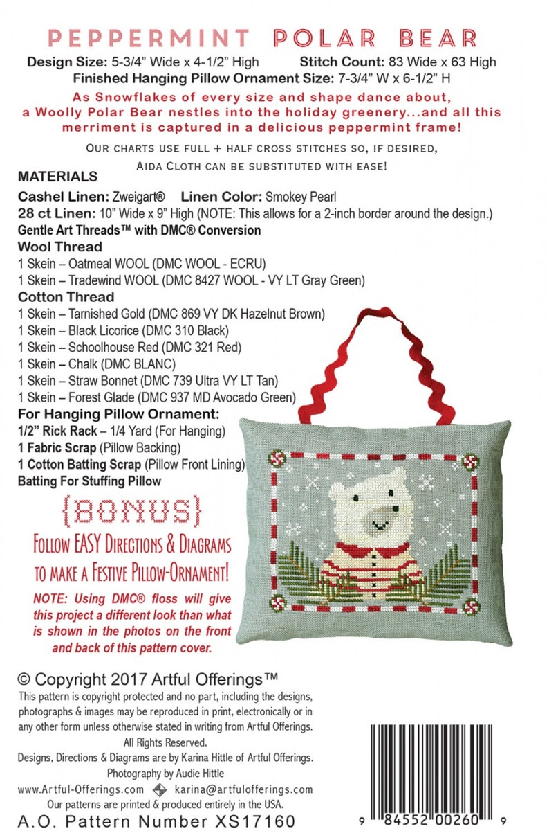 Peppermint Polar Bear counted Cross Stitch Pattern By: | Etsy