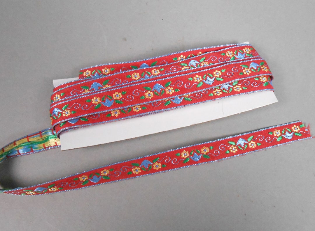 4 Yards Jacquard Red Floral Ribbon Trim Vintage Home-sew Bethlehem PA ...