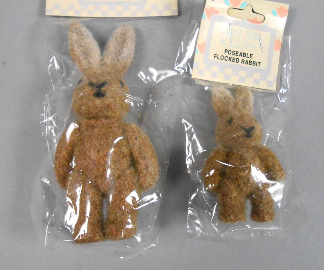 Vintage Poseable Flocked Rabbits Bunnies Set of 5 Easter Craft Supply ...
