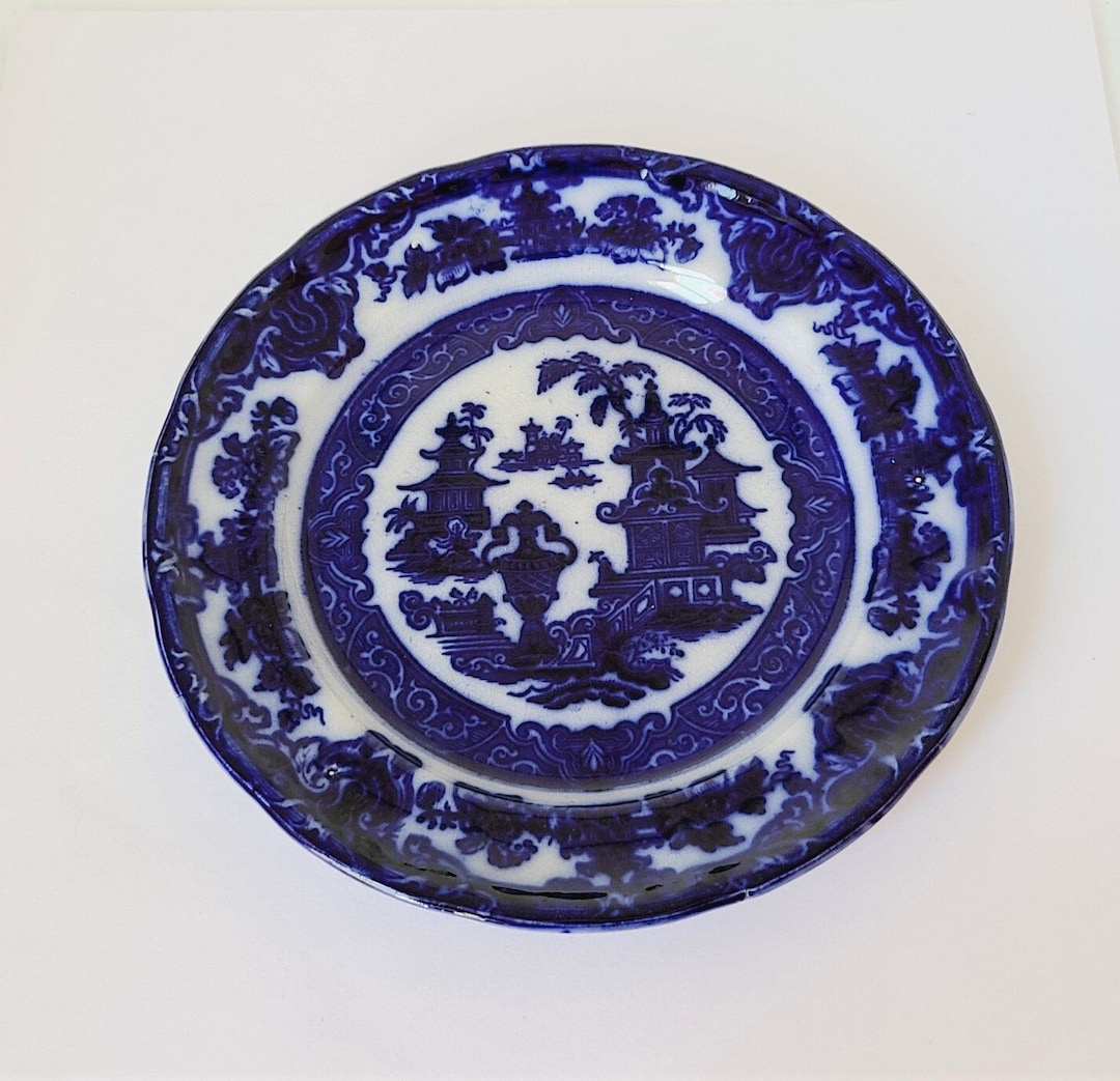 Flow Blue Temple Plate Podmore Walker and Co 1834 1849 - Etsy
