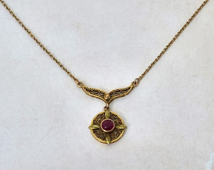 Ruby Pendant Necklace 10k Gold Antique Lavalier Rose Gold Yellow Gold ...