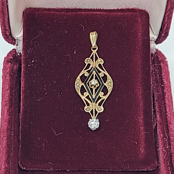 Antique Lavalier Necklace Diamond Pearl - Etsy