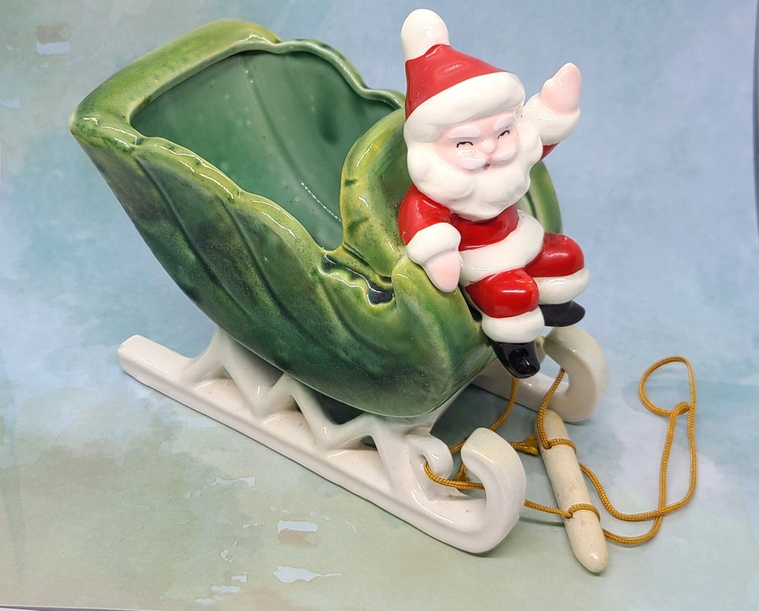 Napco Santa on Sleigh Planter Candy Container Rare Excellent Condition ...