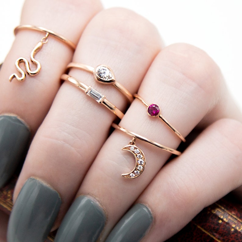 14k Solid Gold Charm Rings Pick Your Charm Ring - Etsy