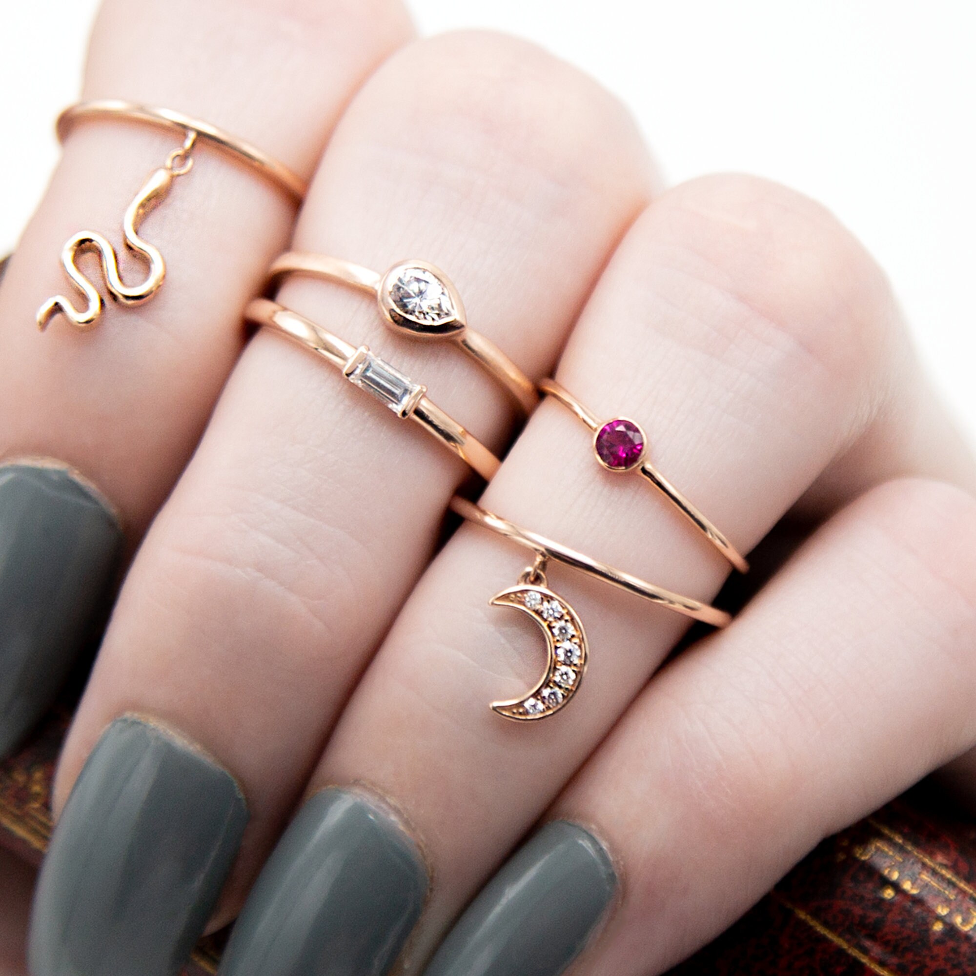 14k Solid Gold Charm Rings Pick Your Charm Ring | Etsy