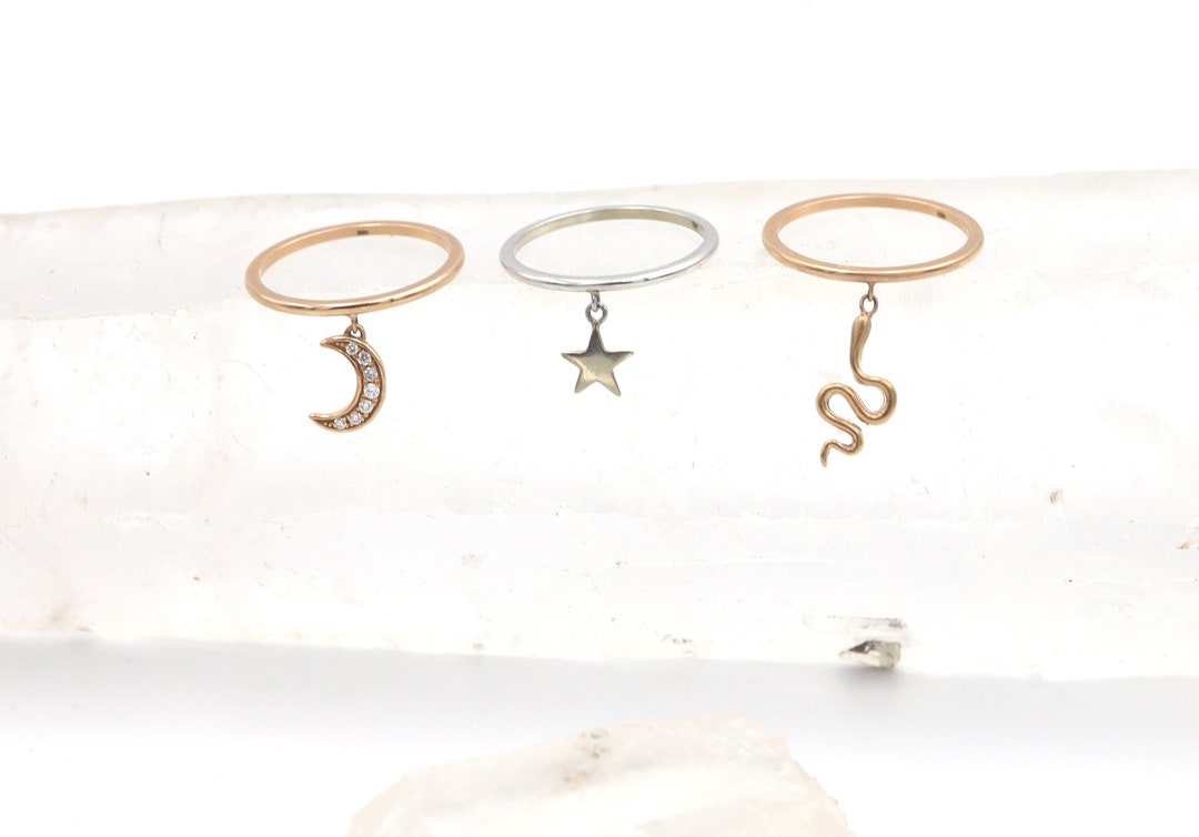14k Solid Gold Charm Rings Pick Your Charm Ring - Etsy