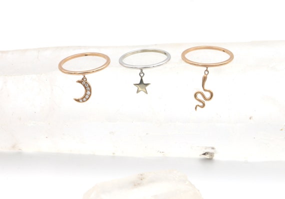 14k Solid Gold Charm Rings Pick Your Charm Ring | Etsy