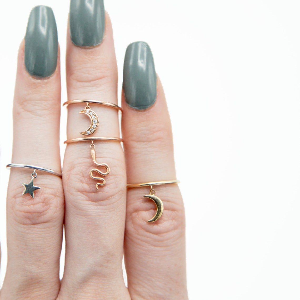 14k Solid Gold Charm Rings Pick Your Charm Ring - Etsy