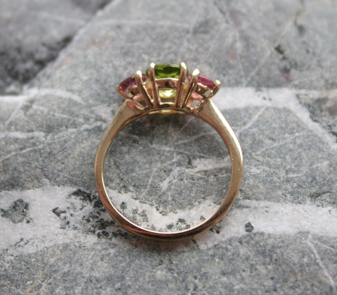 Vibrant Pastel Colors Classic Three Stone Engagement Ring with | Etsy