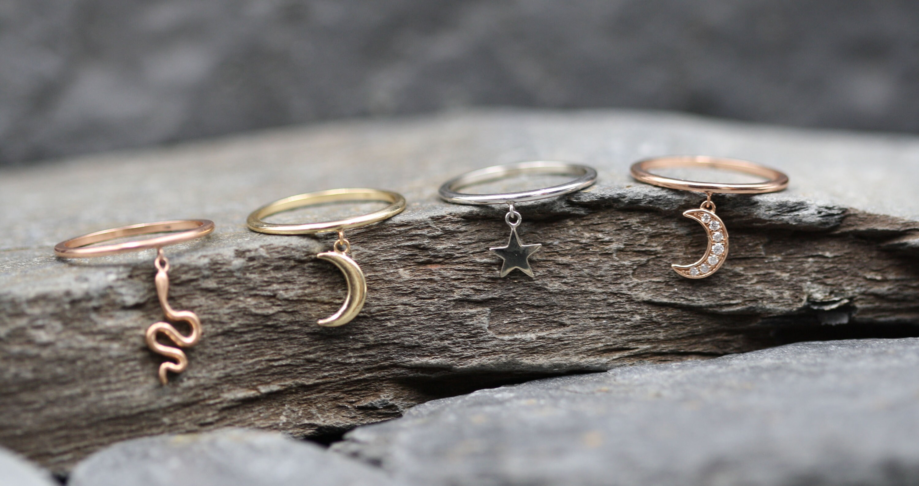 14k Solid Gold Charm Rings Pick Your Charm Ring | Etsy