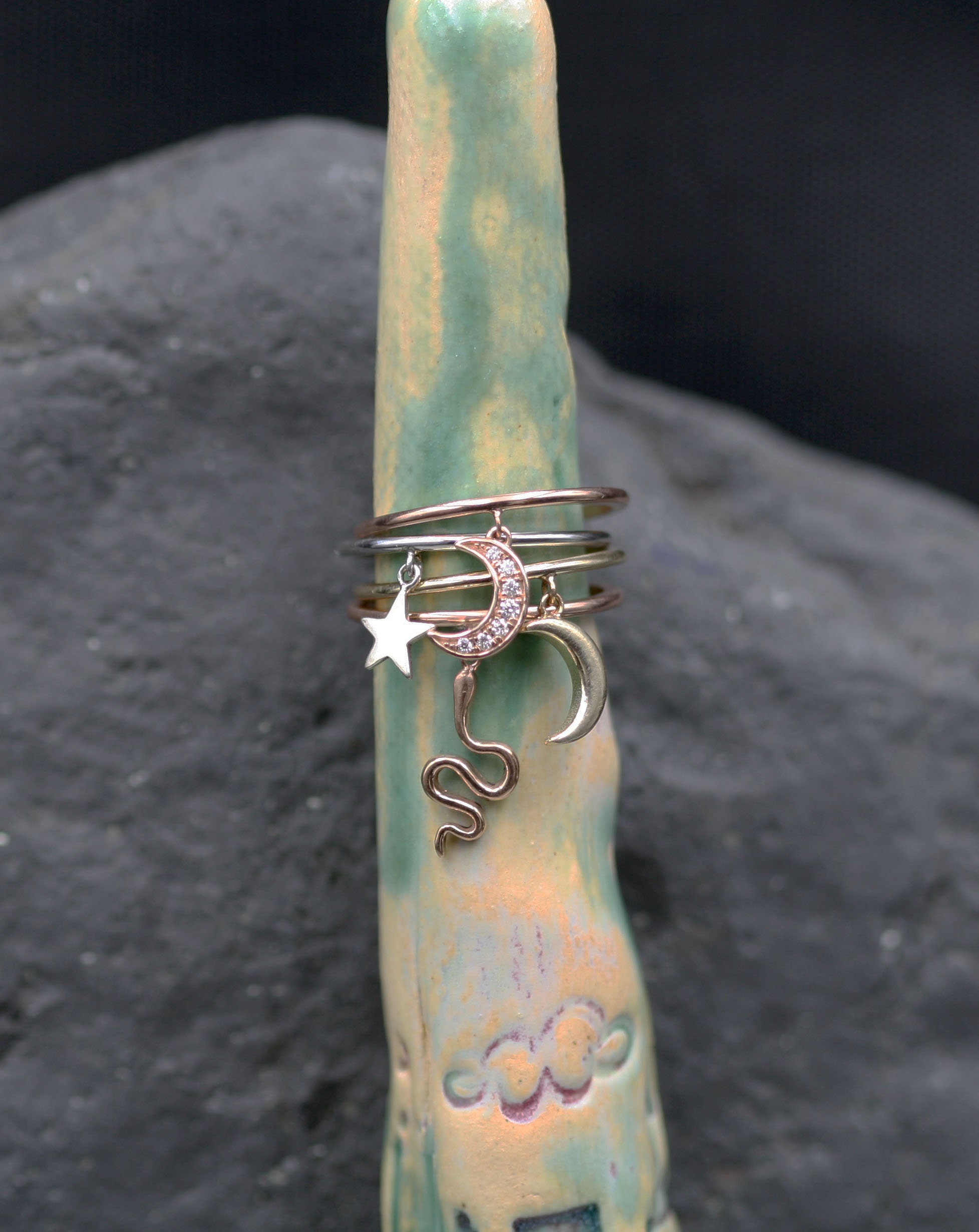 14k Solid Gold Charm Rings Pick Your Charm Ring | Etsy