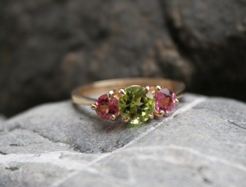 Vibrant Pastel Colors Classic Three Stone Engagement Ring with | Etsy