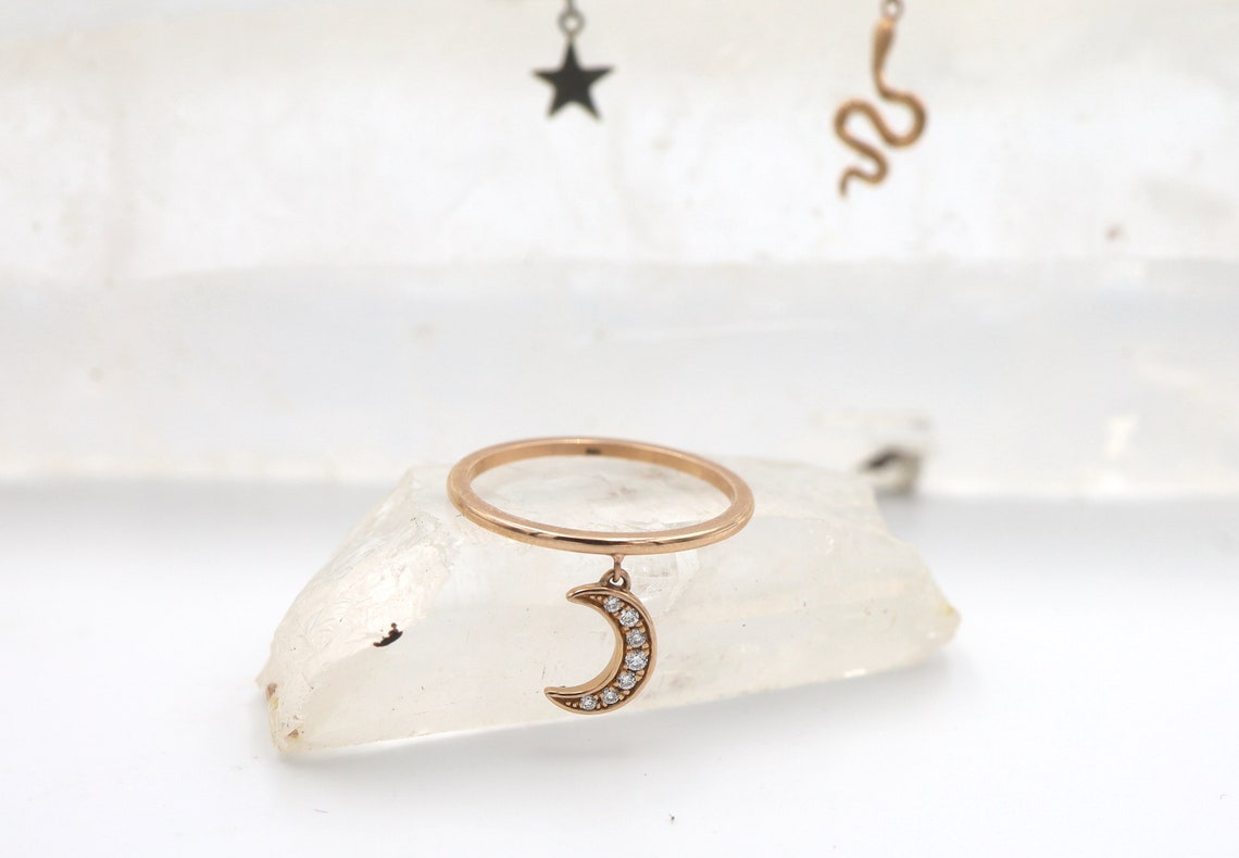 14k Solid Gold Charm Rings Pick Your Charm Ring - Etsy