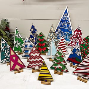 DIY Unpainted Wood Christmas Tree Set, 5 Piece Holiday Craft Kit, Laser ...