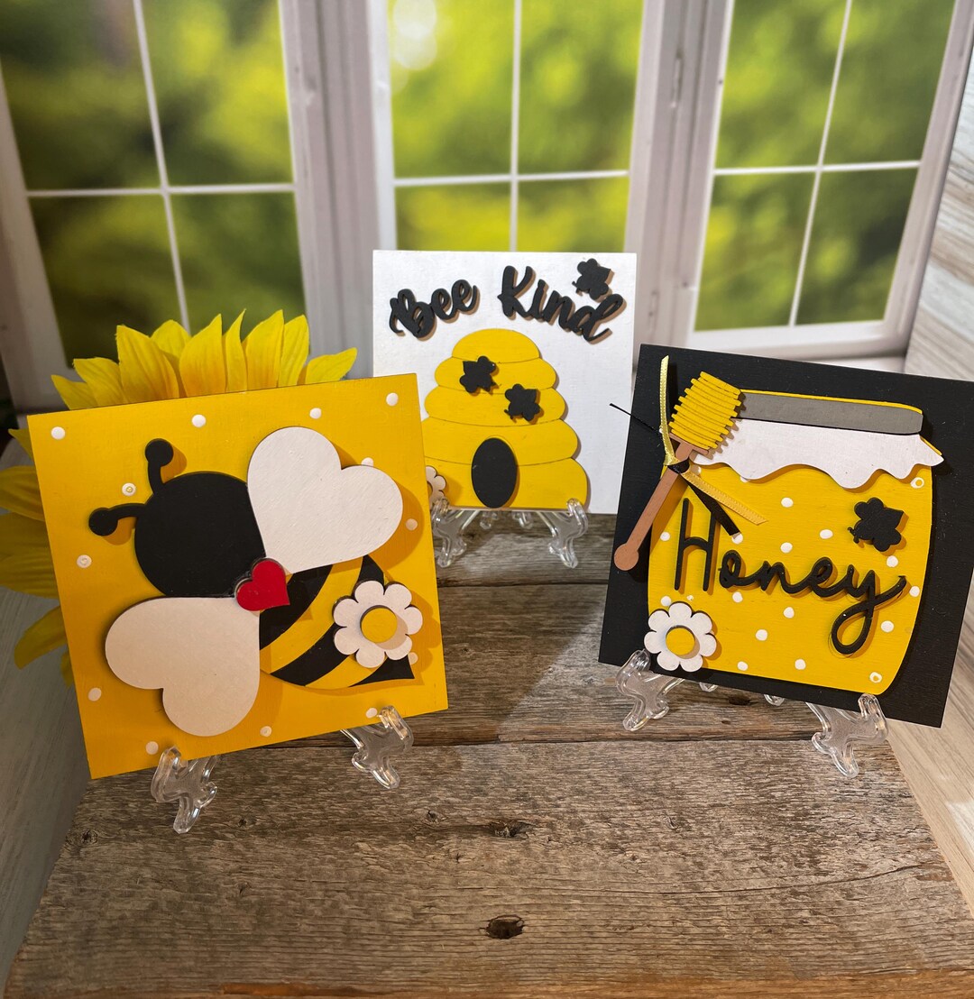 Bee-themed DIY Wood Kit or Finished Decor – 6"x6" Squares – Honey Pot ...
