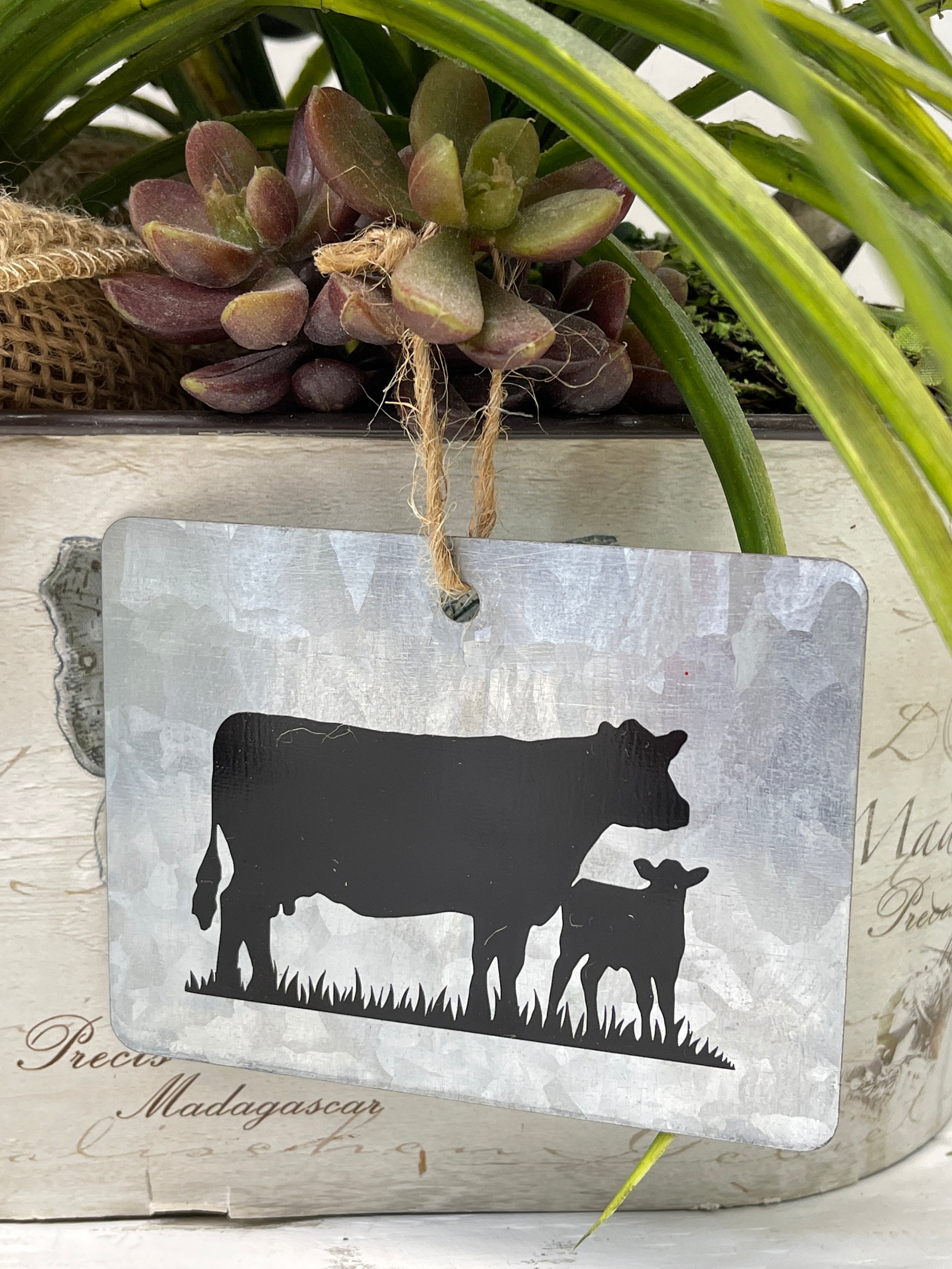 Farm Animals Galvanized Ornaments - Cow, Steer, Heifer, Cow & Calf ...