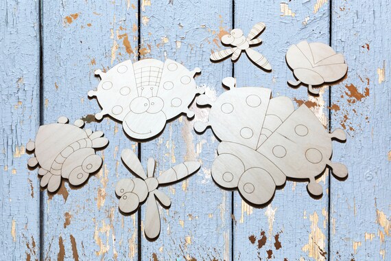 Comical Cute Fun INSECTS Wood Cutouts Lady Bug Dragonfly | Etsy