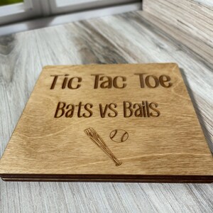 Wooden Tic Tac Toe Game - Bats Vs Balls Baseball Theme, 6" X 6" Laser ...