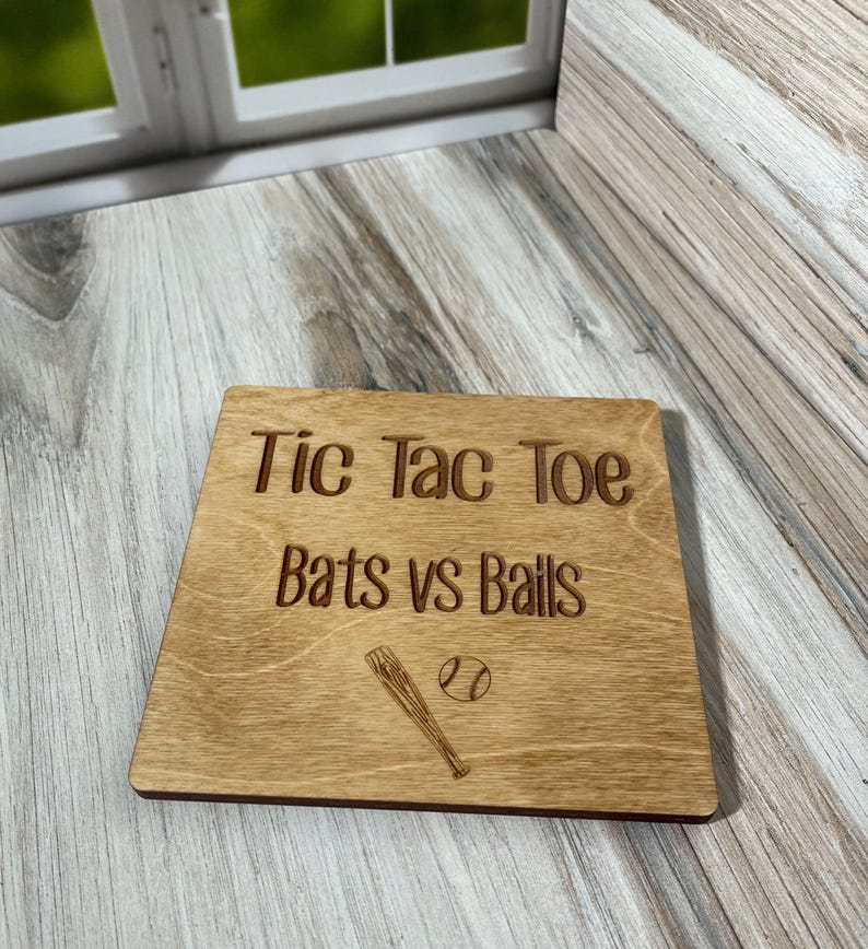 Wooden Tic Tac Toe Game - Bats Vs Balls Baseball Theme, 6" X 6" Laser ...