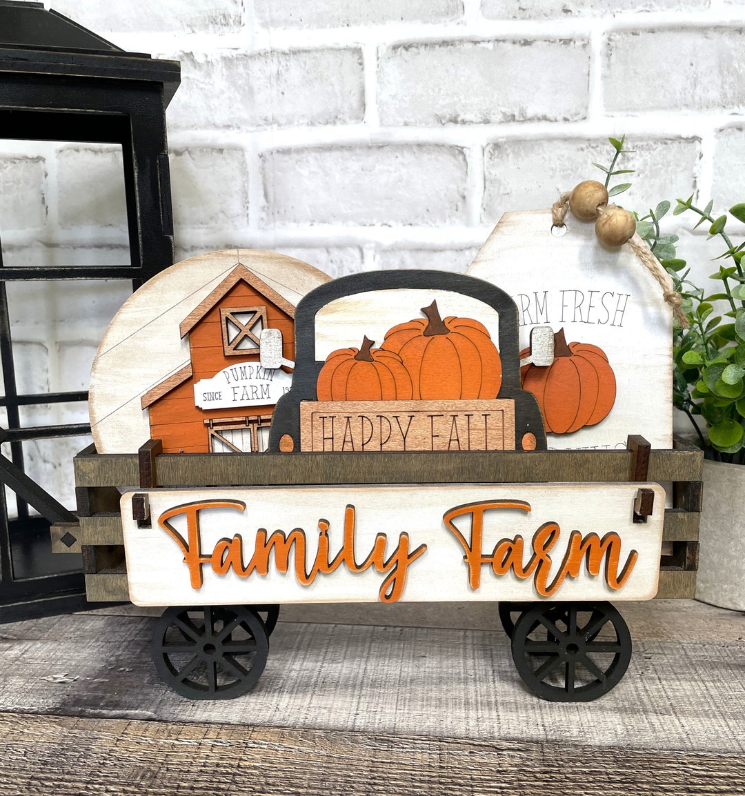 Family Farm Fall Pumpkins Interchangeable Shelf Sitter, Wood Wagon ...