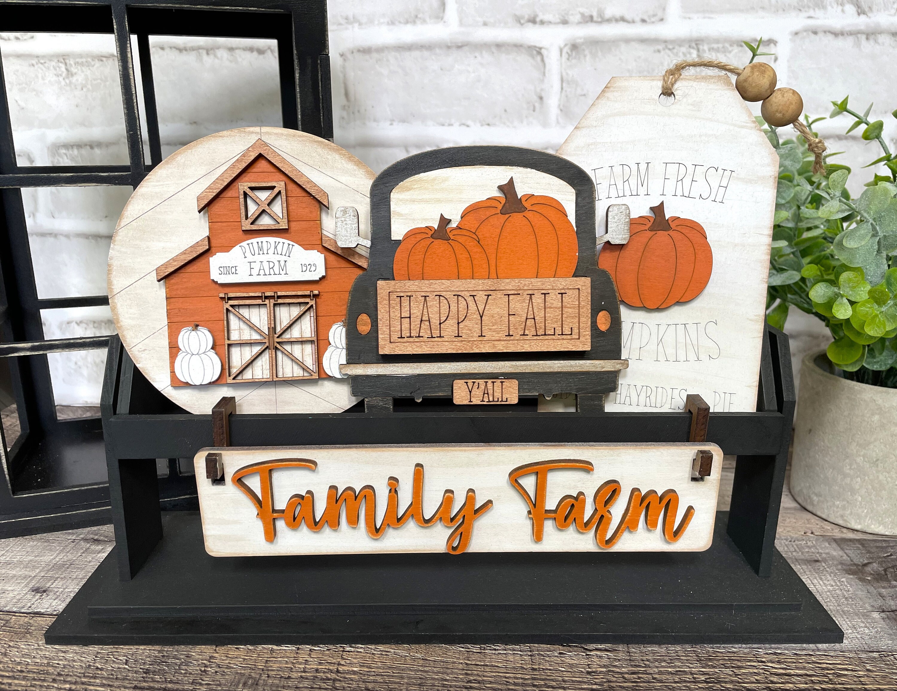 Family Farm Fall Pumpkins Interchangeable Shelf Sitter, Wood Wagon ...