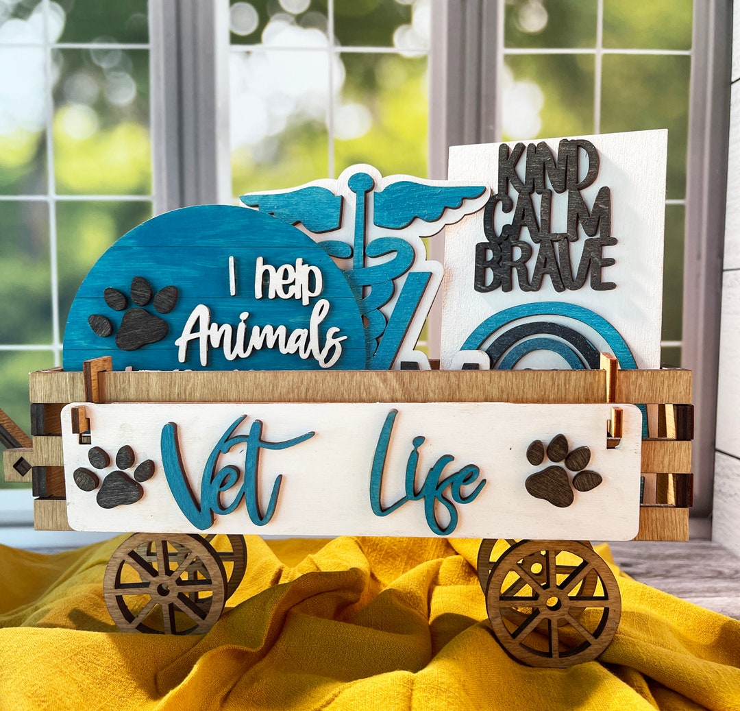 Vet Life, Veterinarian Gift, Wood Wagon, Raised Shelf, Wood Crate ...