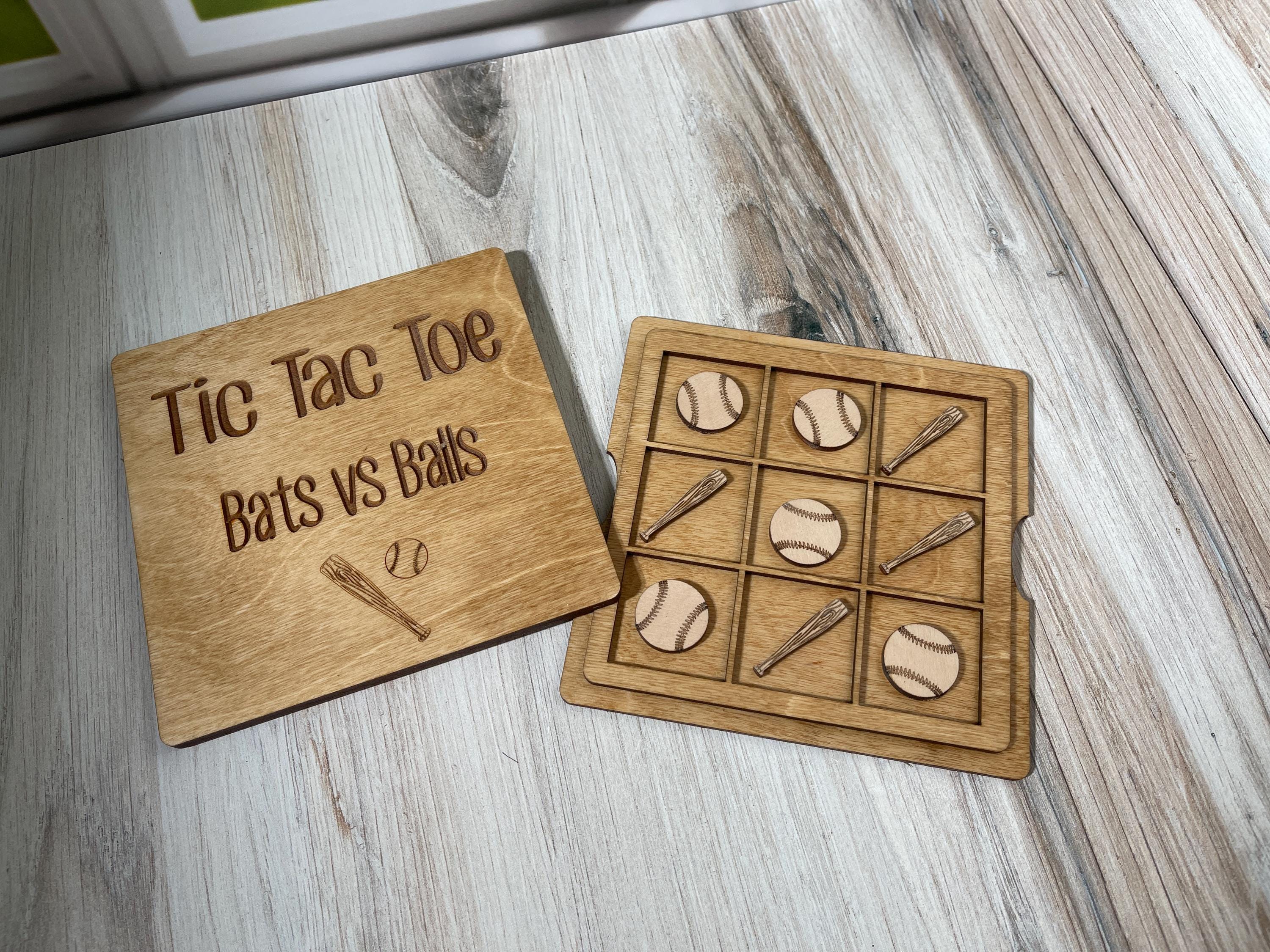 Wooden Tic Tac Toe Game - Bats Vs Balls Baseball Theme, 6" X 6" Laser ...