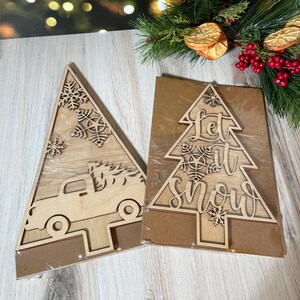 DIY Unpainted Wood Christmas Tree Set, 5 Piece Holiday Craft Kit, Laser ...