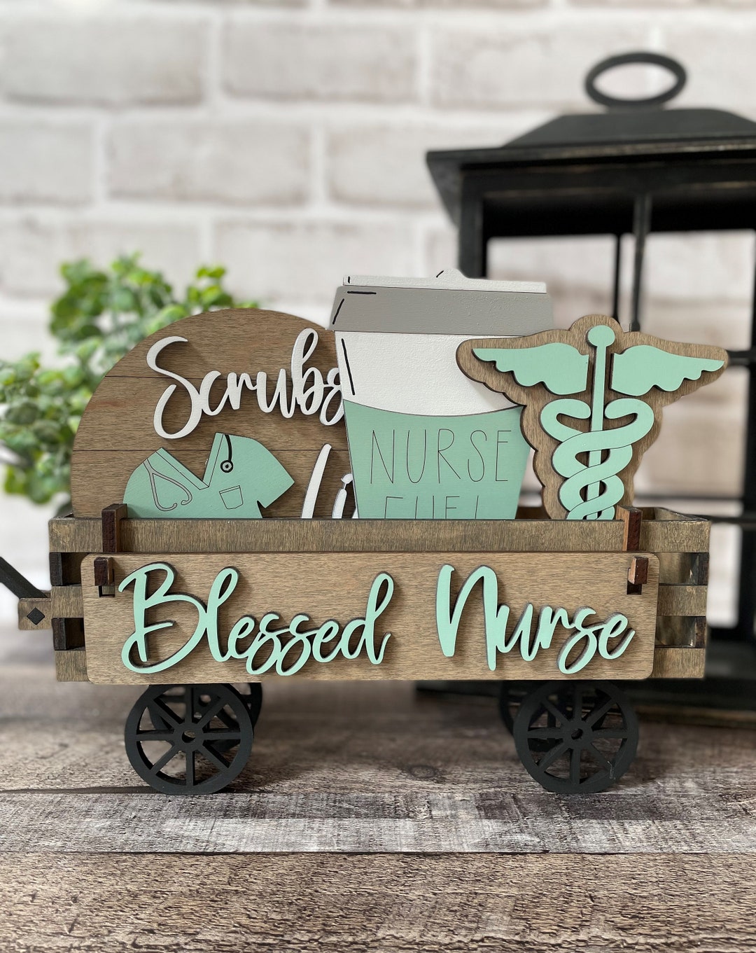 Blessed Nurse Interchangeable Shelf Sitter, Wood Wagon, Raised Shelf ...