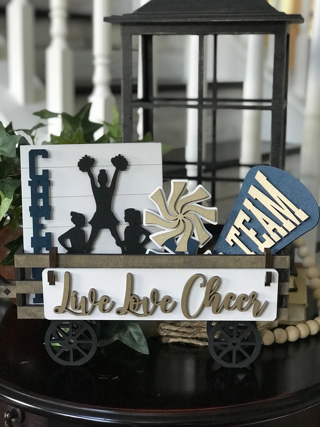 Live Love Cheer Interchangeable Shelf Sitter, Wood Wagon, Raised Shelf ...