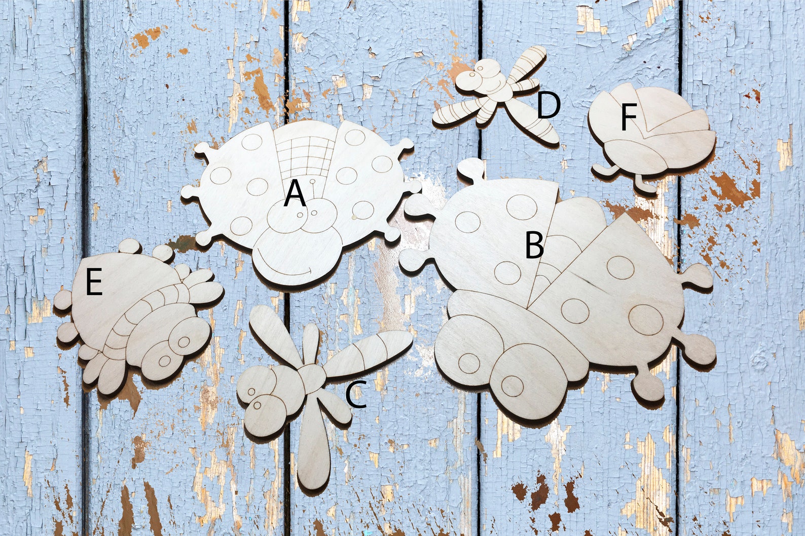 Comical Cute Fun INSECTS Wood Cutouts Lady Bug Dragonfly | Etsy