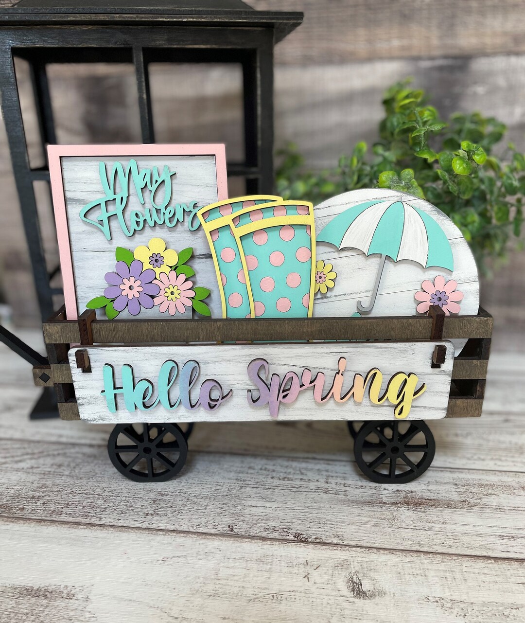 Hello Spring Rain Boots Interchangeable Shelf Sitter, Wood Wagon ...
