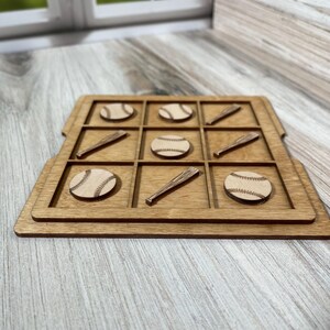 Wooden Tic Tac Toe Game - Bats Vs Balls Baseball Theme, 6" X 6" Laser ...